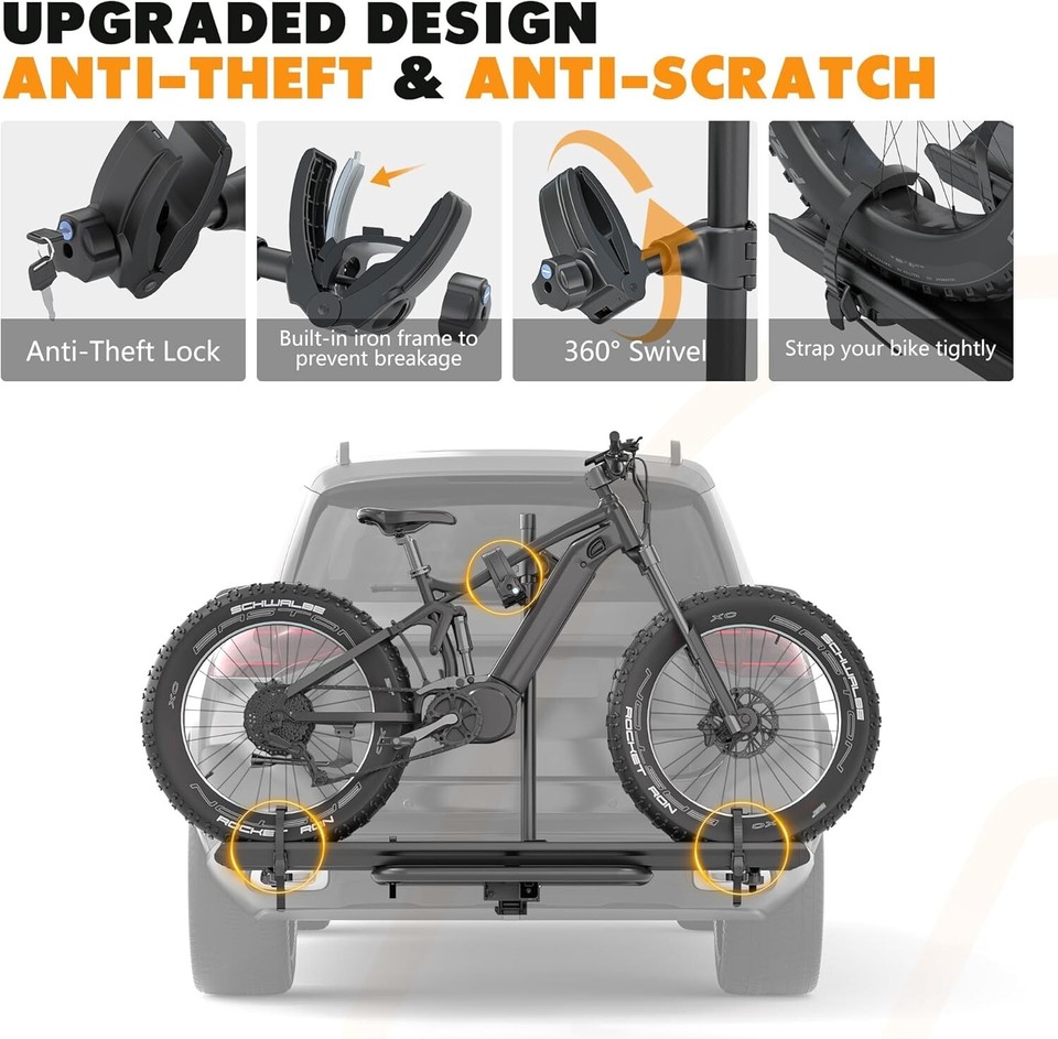 2 EBike Rack with Ramp, 2" Hitch Mounted Lockable & Foldable Bike Racks ...