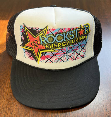 Retro Rockstar Energy Trucker Hat Black Snapback Mesh Ball Cap | eBay