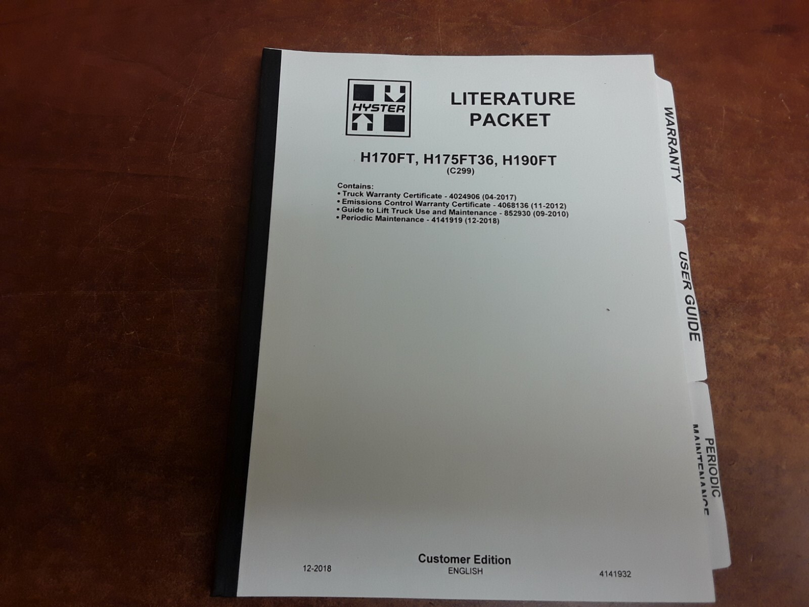 Hyster Literature Packet H170FT, H175FT36, H190FT (C299) User Guide ...