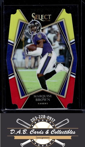2021 Panini Select #105 Marquise Brown Red and Yellow Prizm Die Cut ...