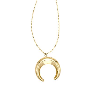 14K Yellow Gold Puffed Crescent Moon Pendant on 17" Chain Necklace Fine ...
