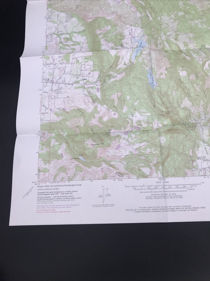 1973 Mt George CA Quadrangle Geological Survey Topographical Map 22" x ...