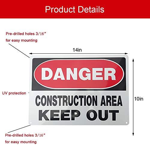 4 Pack "Danger Construction Area" Signs 10x14 Inch Rust-Free Aluminum ...