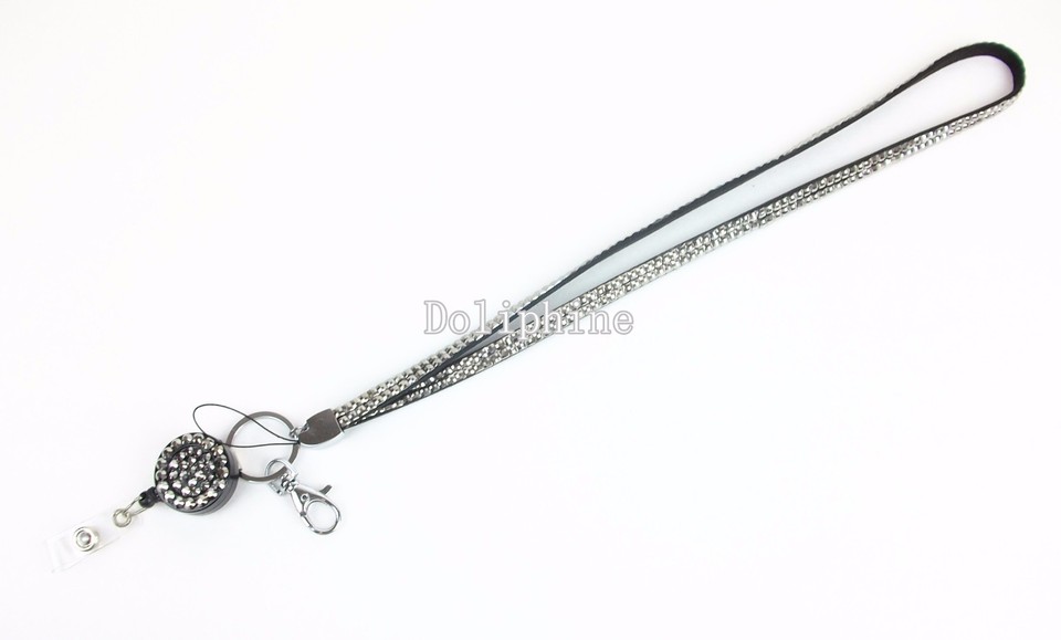 Multi Color Bling Rhinestone Lanyard with Retractable Reel for ID Badge ...
