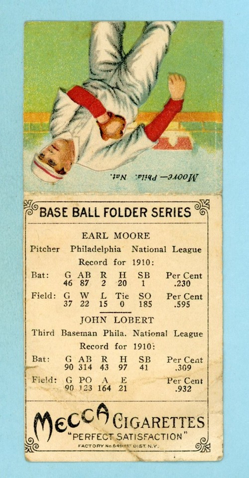 1911 Mecca Double Folders John Lobert, Earl Moore Phil Phillies ...