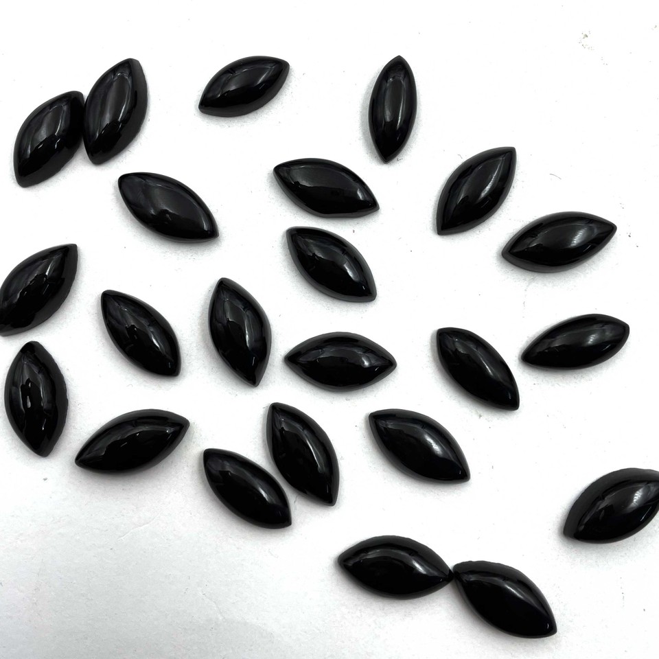 Natural Black Onyx Round Cabochon Loose Gemstone Lot 14 Pcs 9*18-10*20 ...