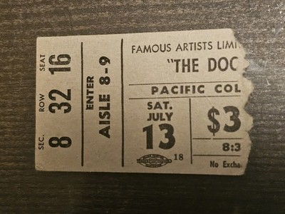 The Doors ticket stub Pacific Colliseum 7/13/68 Rare | eBay