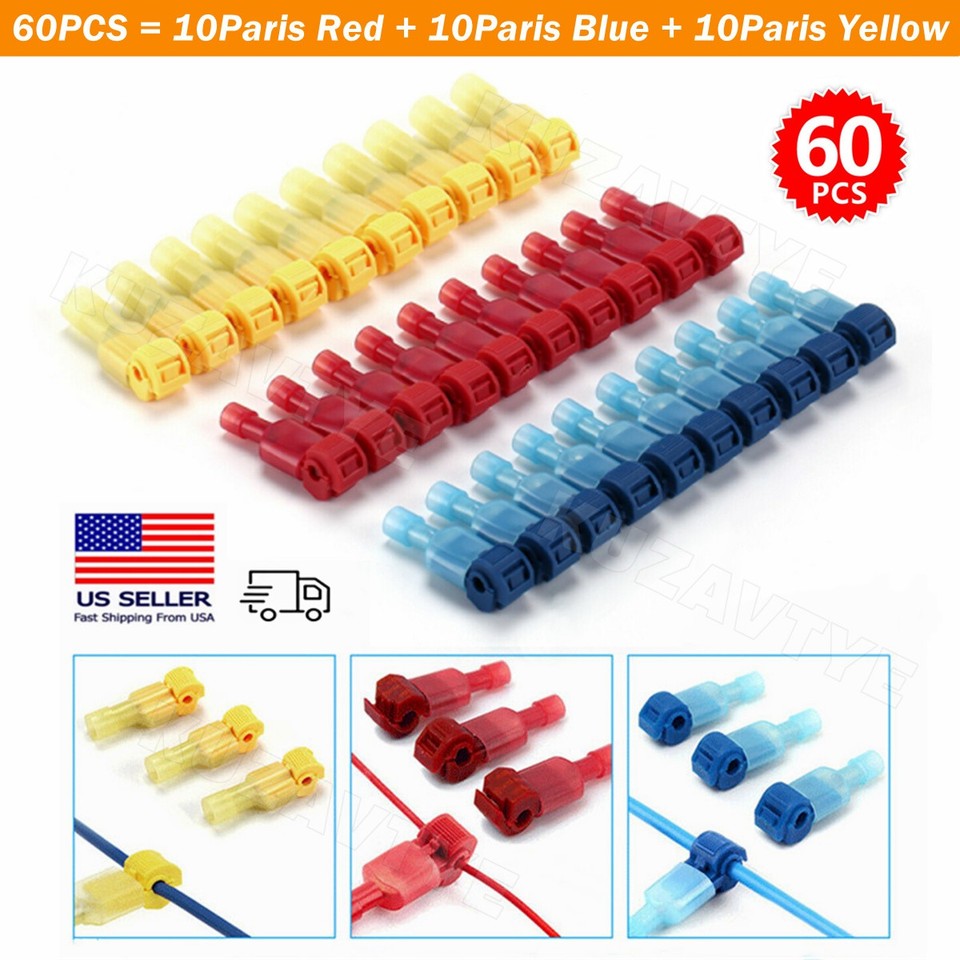 60/480PCS Quick Splice Disconnect Wire Terminals T-Tap Spade Crimp ...