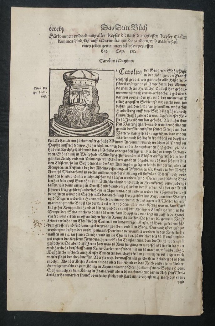 WOODCUT CAROLI MAGNI CARLO MAGNO SEBASTIAN MUNSTER COSMOGRAPHIA 1574 | eBay