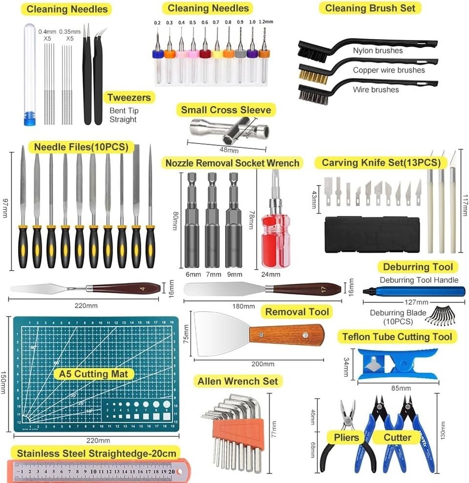 Precision 3D Printer Tool Kit: 82-Piece Cleaning, Deburring, and ...