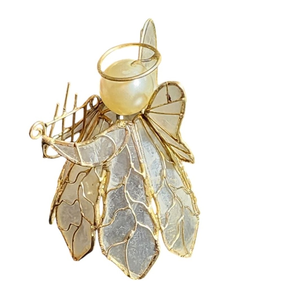 Vintage Lot of Three Glass & Capiz Shell Angels & Bird Christmas Tree ...