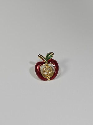 Red Apple Lapel Pin With Four Faux Diamonds In The Center | eBay