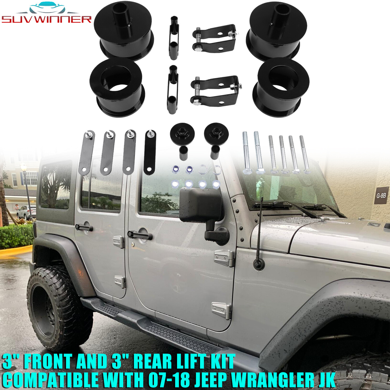 3" Front 3" Rear Full Lift Kit with Shock Extenders 2007-2018 Jeep ...
