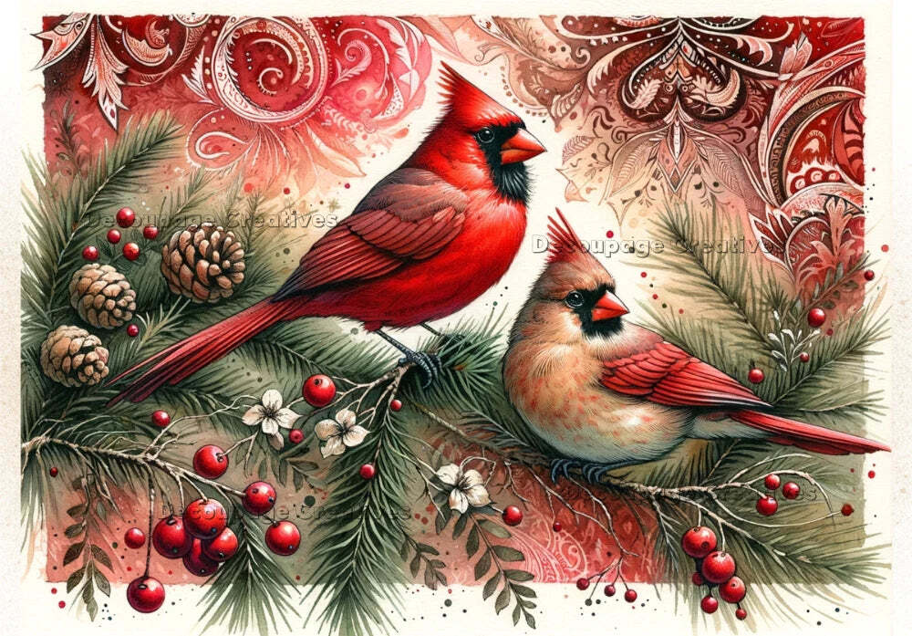 Pair of Cardinals | A4 Rice Paper | Paper for Decoupage | Decoupage ...