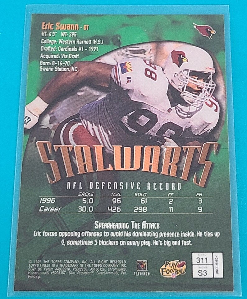 1997 Finest Uncommon #311 Eric Swann Arizona Cardinals FOOTBALL Card Q6 ...