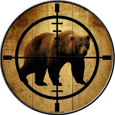 Bear in Scope Crosshairs 12" Round Metal Sign Hunter Target Hunting ...