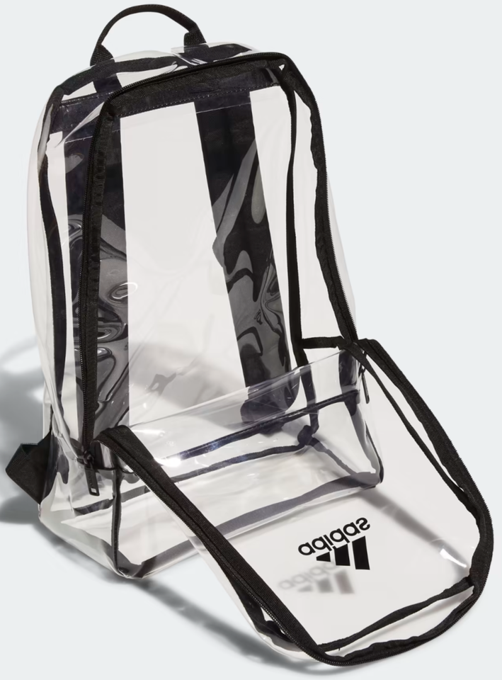 ADIDAS CLEAR 17.5" GYM SCHOOL BACKPACK 100% TPU BAG BLACK 19L PVC FREE ...