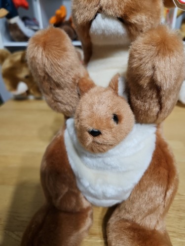 TY Beanie Buddy Plush Pouch the Kangaroo w/ Baby Joey - 2000 Retired w ...