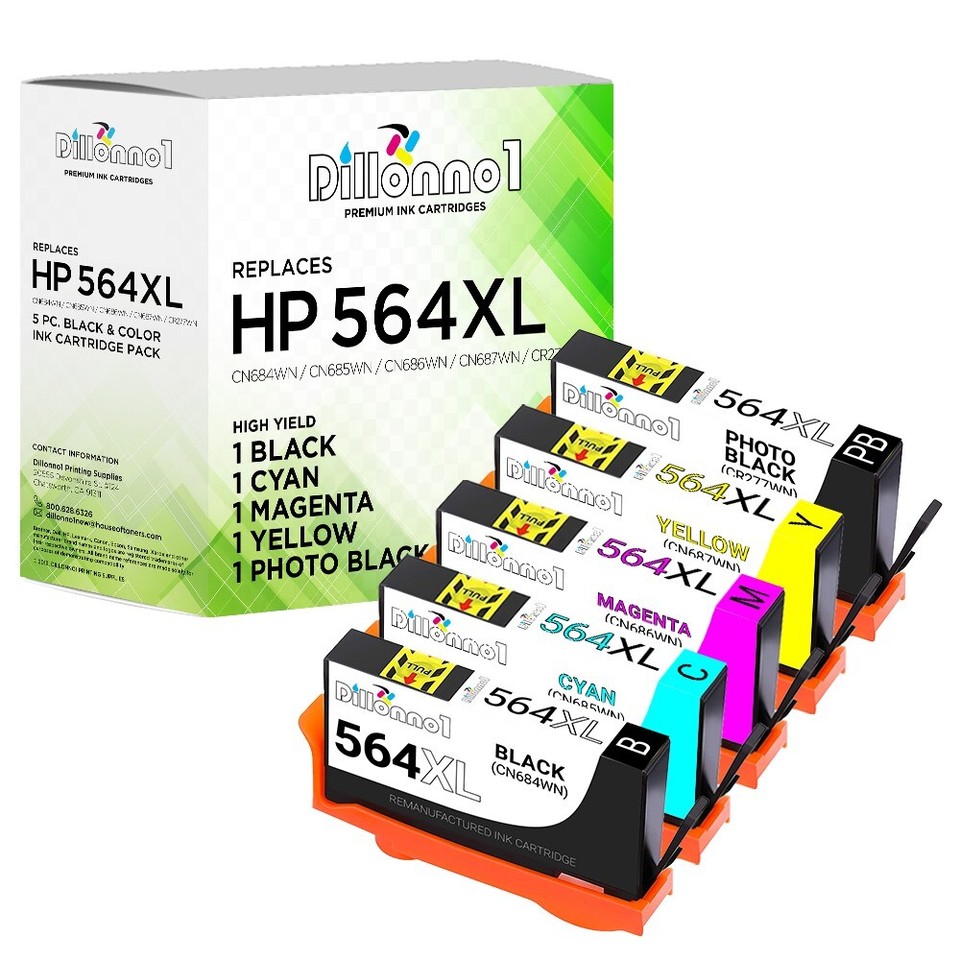 5PK Fits HP 564XL Black Cyan Magenta Yellow PB Cartridge For HP ...