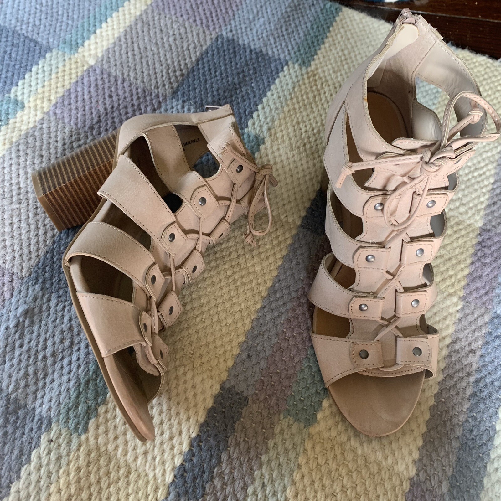 Rampage sandals womens 9 caged Valerie Gladiator Block Heel Lace Front ...