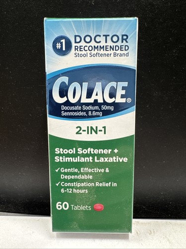 Colace Docusate Sodium 2 in 1 Stool Softener & Laxative 60 Tablets, Exp ...