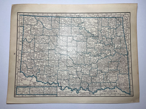 1921 OKLAHOMA State Map RARE BLUE fm 1921 New Reference Atlas SEE DESCRIPTION | eBay