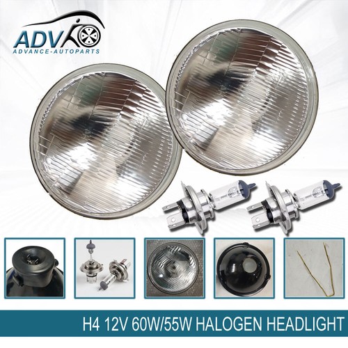 7" Semi Sealed Beam 178mm Round Flat Glass Std Lense Headlight Pair H4 ...