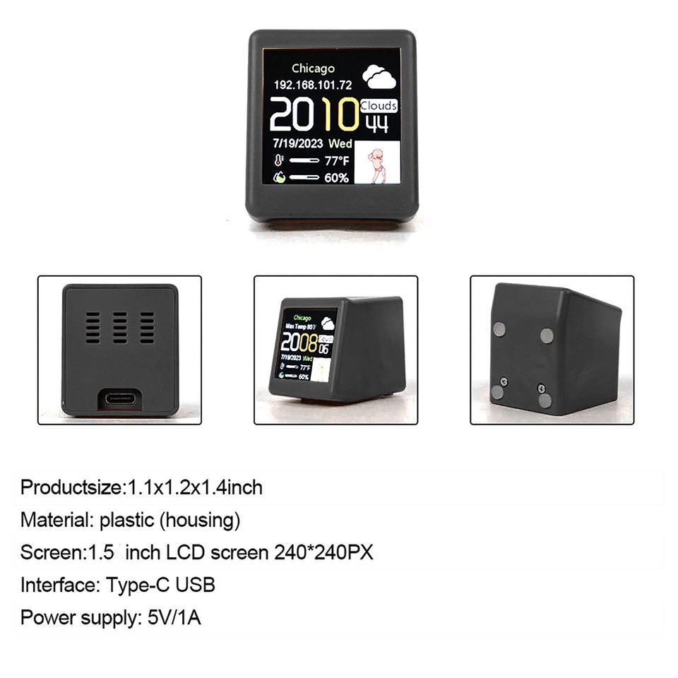 New Smart Clock WIFI Weather Clock Screen Temperature&Humidity Desktop ...