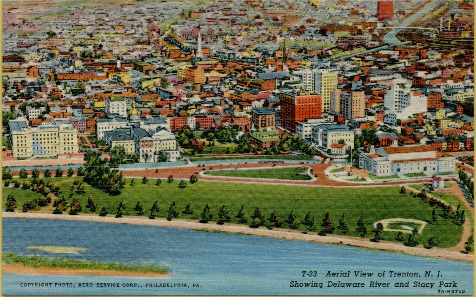 Air Aerial View Showing Delaware River & Stacy Park Trenton NJ Postcard ...