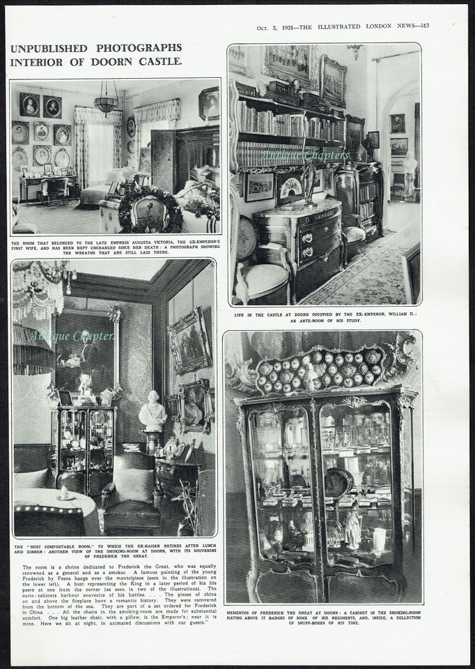 Kaiser Wilhelm II Exile Inside Doorn Castle 1931 3 Page Photo Article ...