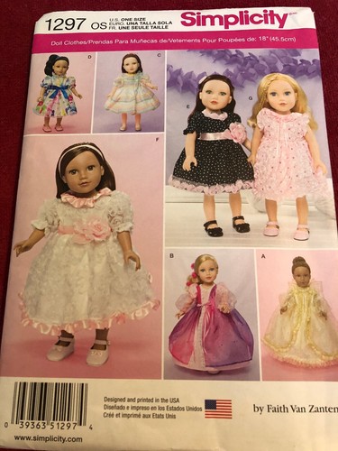 🌸 SIMPLICITY #1297 - 18" DOLL PARTY DRESSES-FITS AMERICAN GIRL DOLL ...