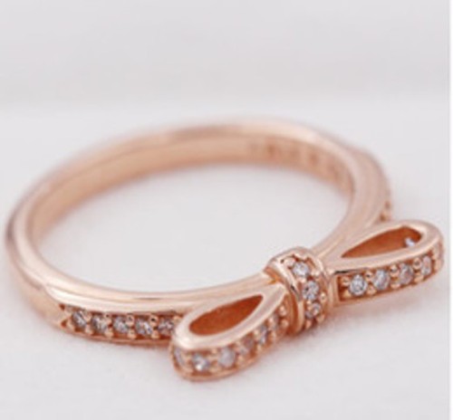 ROSE GOLD SPARKLING DELICATE BOW RING LIMITED QUANTITY SALE SIZE 60 ...