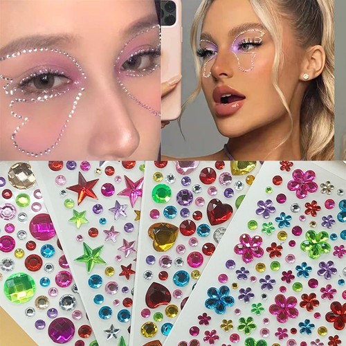 Rhinestone 3D Crystal Tattoo Gems Stickers Body Jewels Adhesive Face ...