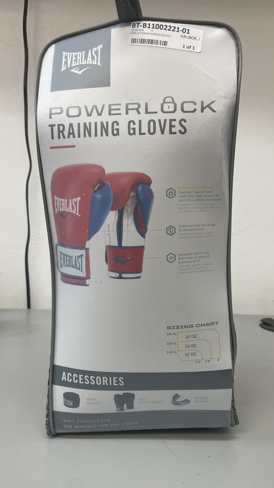 Everlast Boxing Powerlock Training Gloves Sparring Bag Mitt Work 16 OZ ...
