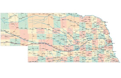 NEBRASKA STATE ROAD MAP GLOSSY POSTER PICTURE PHOTO city county Lincoln ...