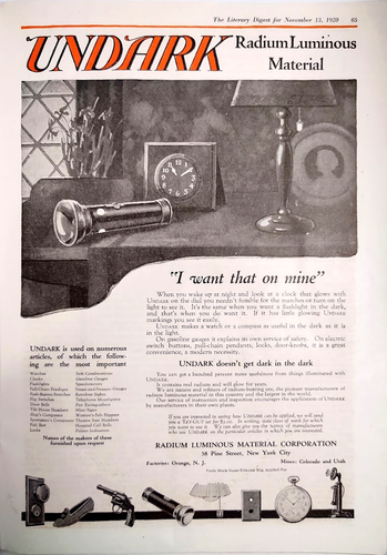 Undark Radium Luminous Materials Radium Girls Dark History Antique 1920 ...