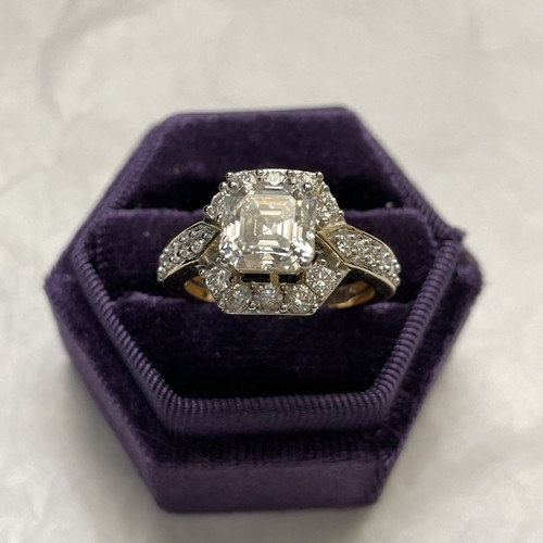 Charles Winston Solid 10k Yellow Gold Moissanite Fire 3.92 CTW Asscher ...