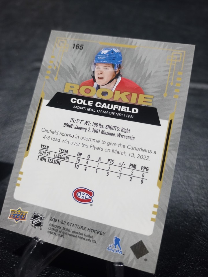 2021-22 UDC #/399, COLE CAUFIELD, UPPER DECK STATURE ROOKIE #165, GREAT ...