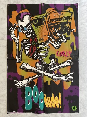 Rare Goosebumps Curly The Skeleton Poster “Boo Dude!” Vintage Parachute ...
