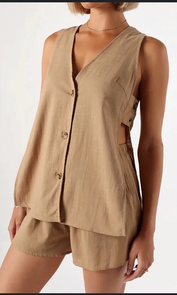 Women’s Cotten Linen Leisure Short Set Open Side M | eBay