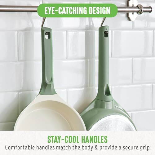 Arte 8 Piece Ceramic Nonstick Cookware Pots 8 Piece Cookware Set Sage ...