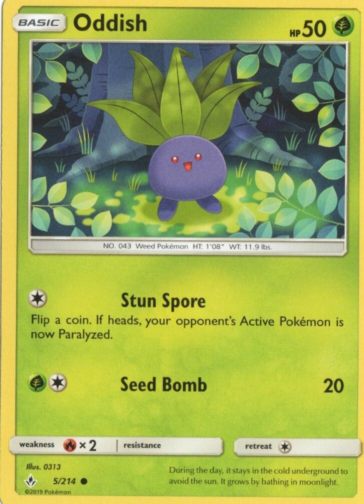 Oddish Pokémon Card 5/214 - Basic - NM SM Unbroken Bonds - 2019 Common ...