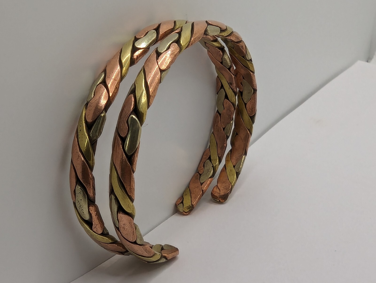 Braided Three Metal Cuff Bracelet. Brass, Copper & Silver Tone Metal ...