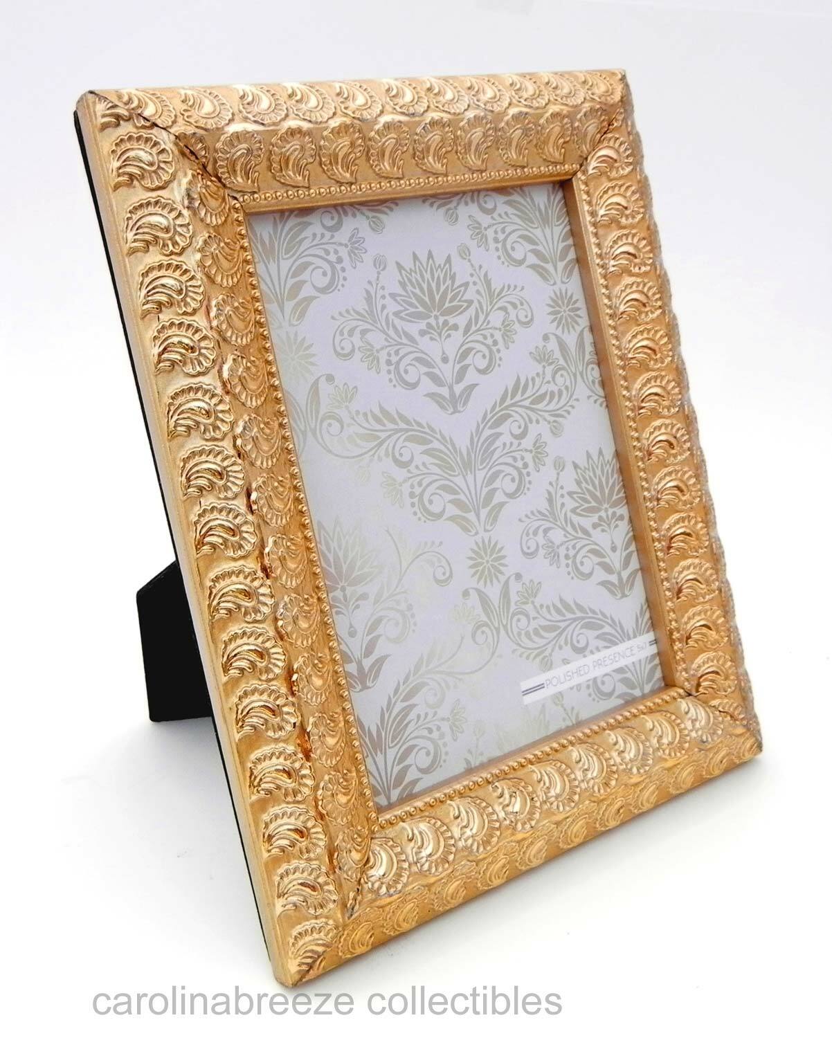 Photo Frame Double Row of Paisley Designs w. Bright Gold Finish For 5x7 ...
