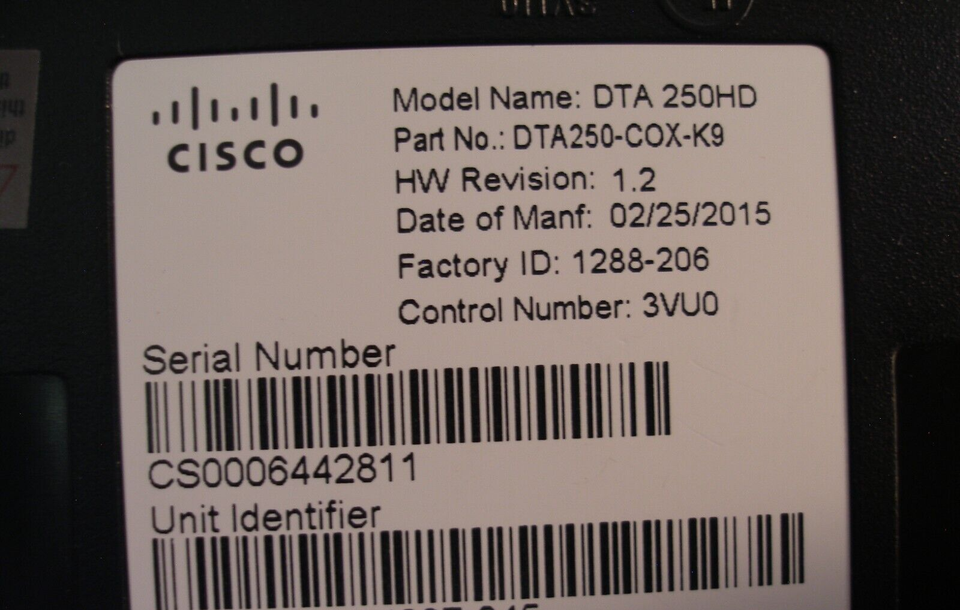 Cisco DTA250-COX-K9 DTA-250HD Cable TV DTA Receiver Cox HD-uDTA-C, NEW ...