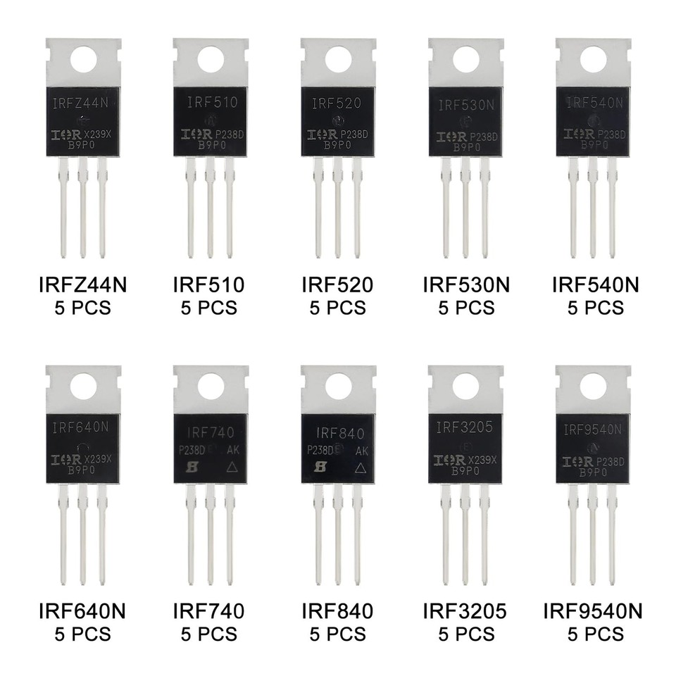 50 PCS IRF Series MOSFET Transistor Assortment Kit 10 Values in Storage ...