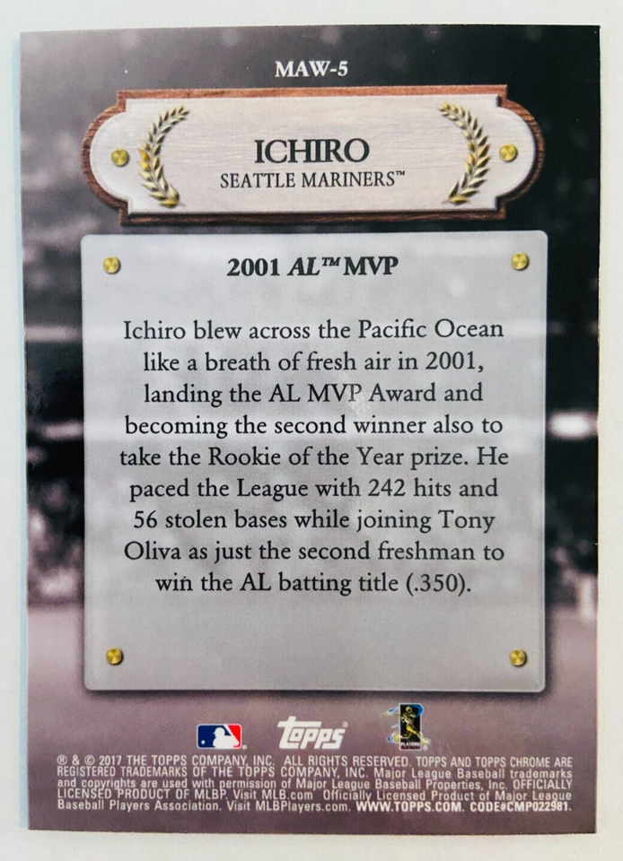 2017 Topps Chrome ICHIRO MLB Award Winners Ichiro Suzuki #MAW-5 | eBay