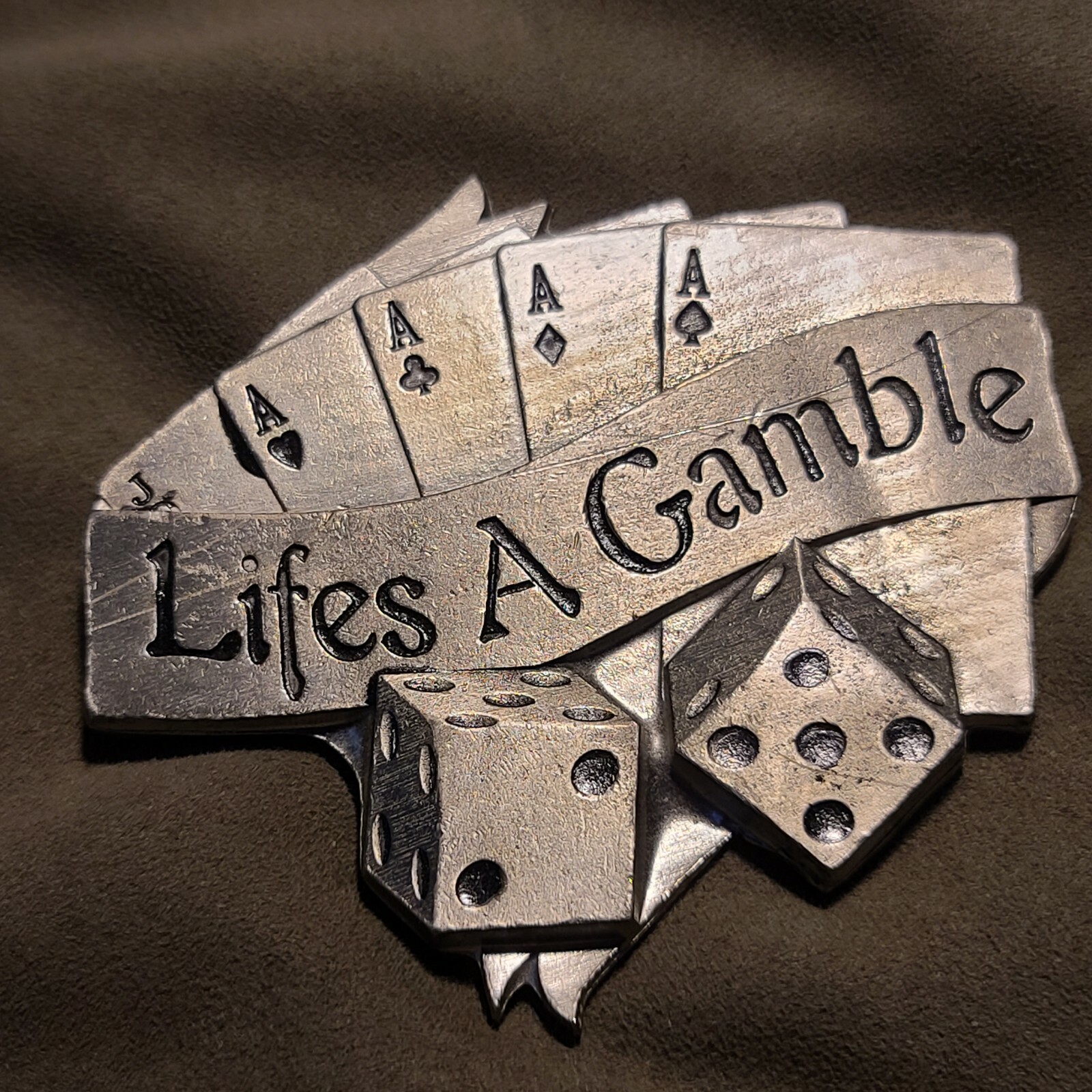 Poker Hand Lifes A Gamble Belt Buckle Aces Dice Cards… - Gem