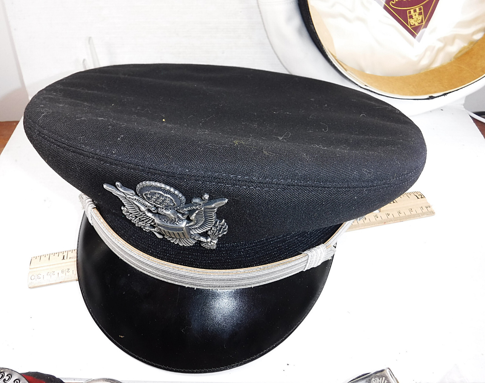 US Air Force Officers Black Dress Cap Hat with added White Cover Size 7 ...