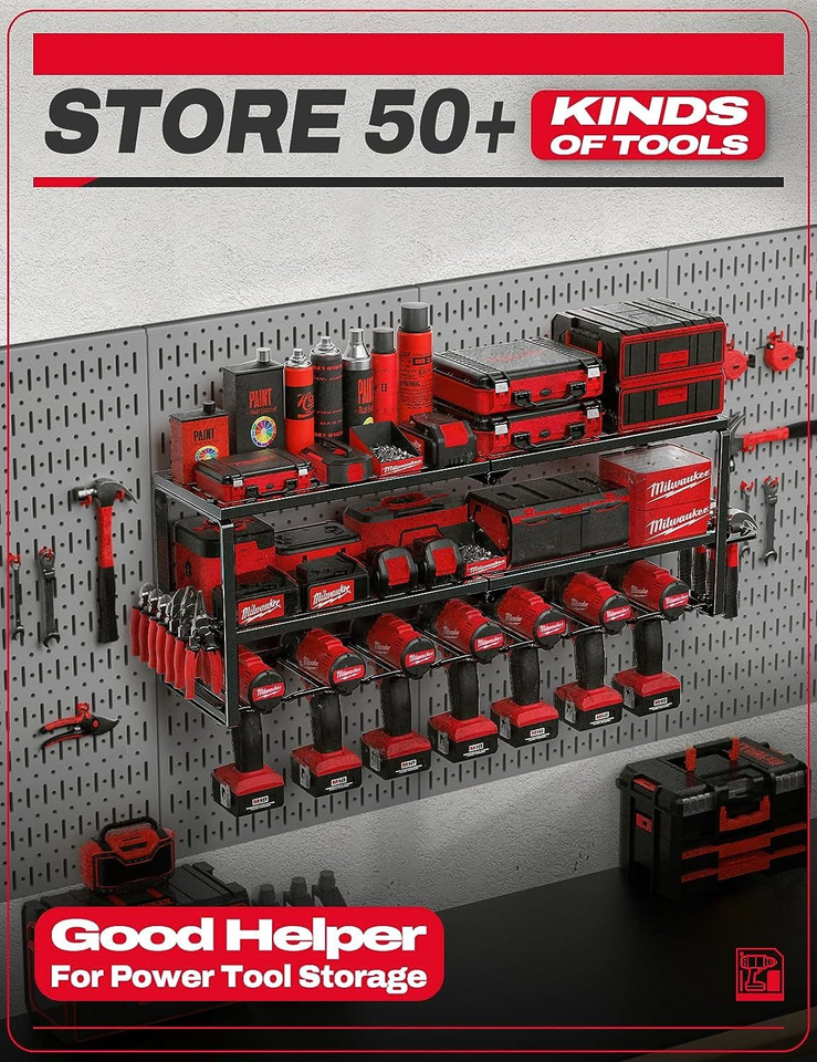 Power Tool Organizer, Garage Organization with 7 Drill Holders, Amoowis ...